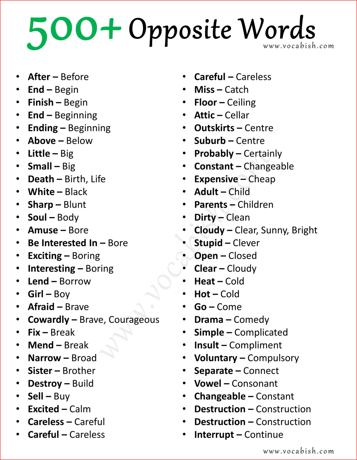 500+ Opposite Words in English with PDF | Vocabish