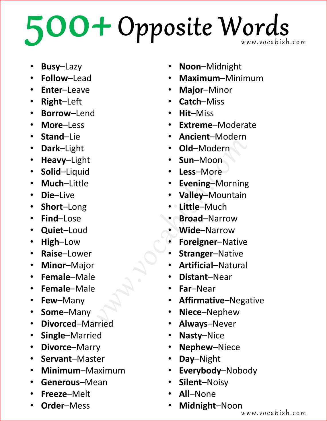 500+ Opposite Words in English with PDF | Vocabish