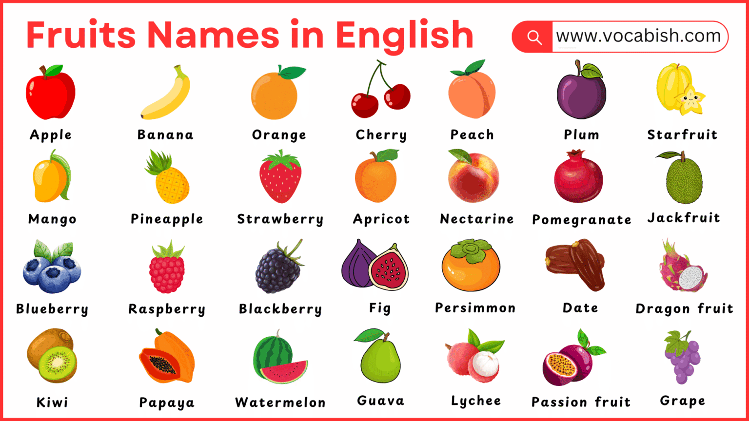 200+ Fruits Name in English with Their Types and Pictures | Vocabish
