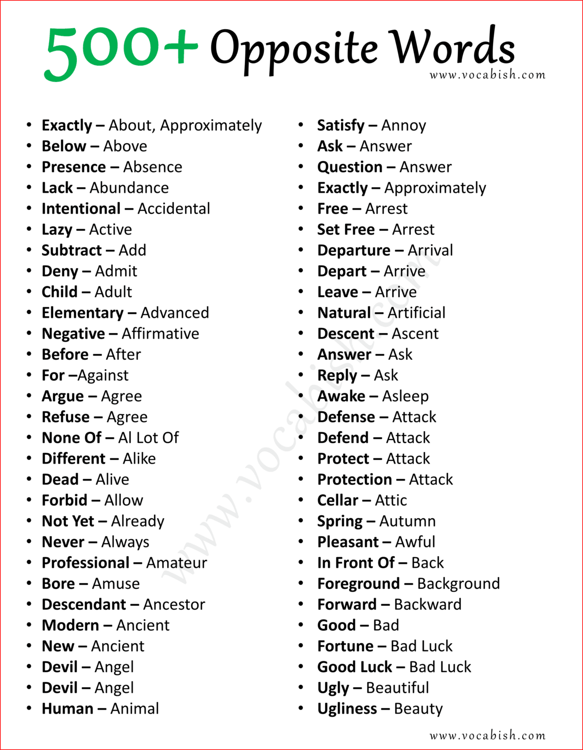 500+ Opposite Words in English with PDF | Vocabish