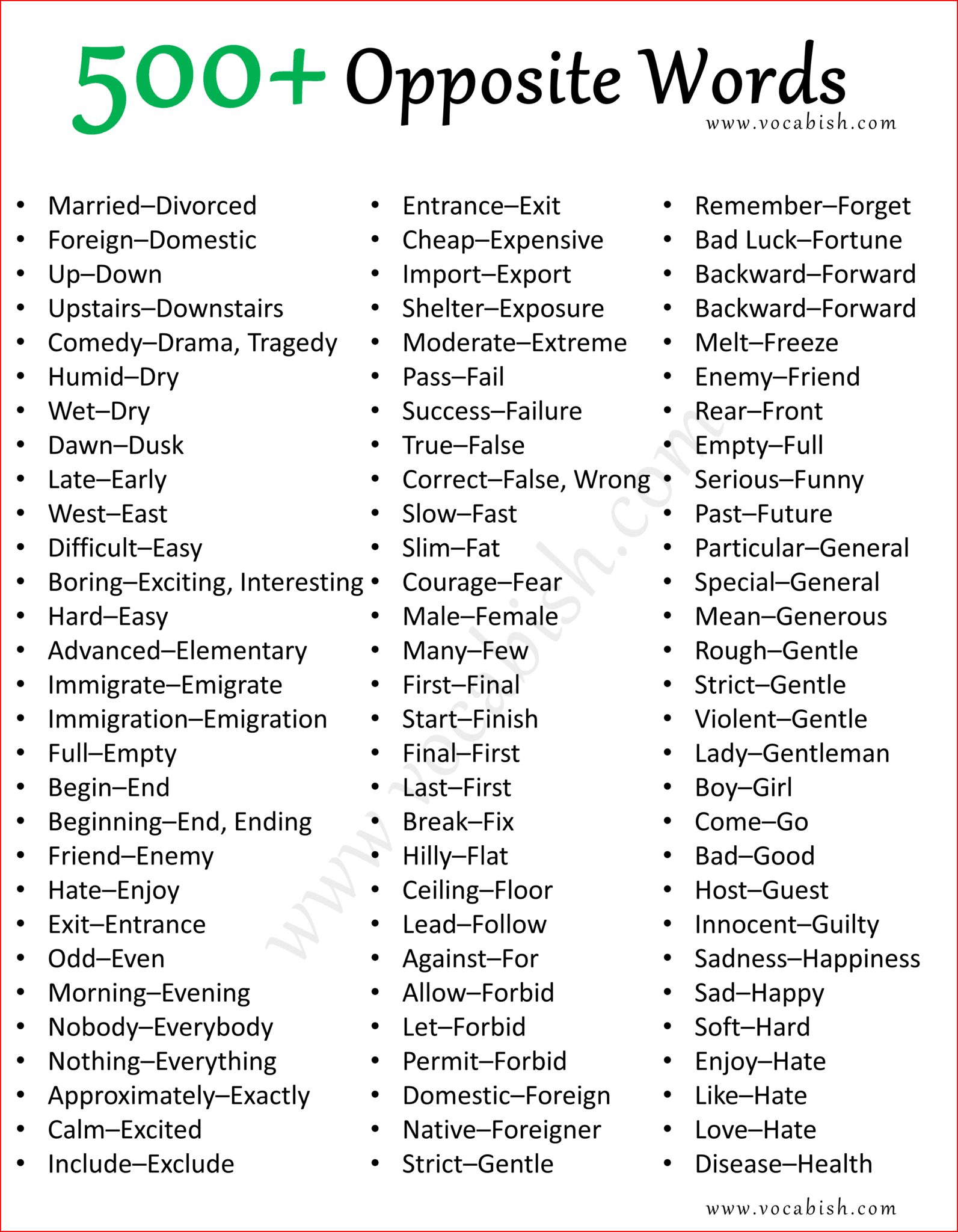 500+ Opposite Words in English with PDF | Vocabish