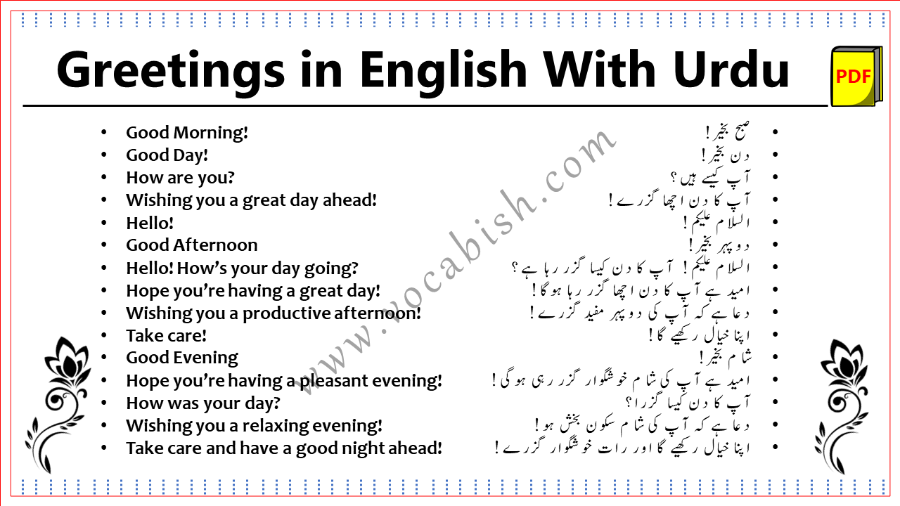 Greetings in English with Urdu Hindi Translation | Vocabish
