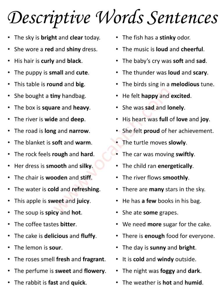 250+ Descriptive Words Examples with Types | Vocabish
