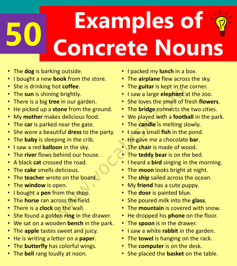 50 Example Sentences of Concrete Nouns in English | Vocabish