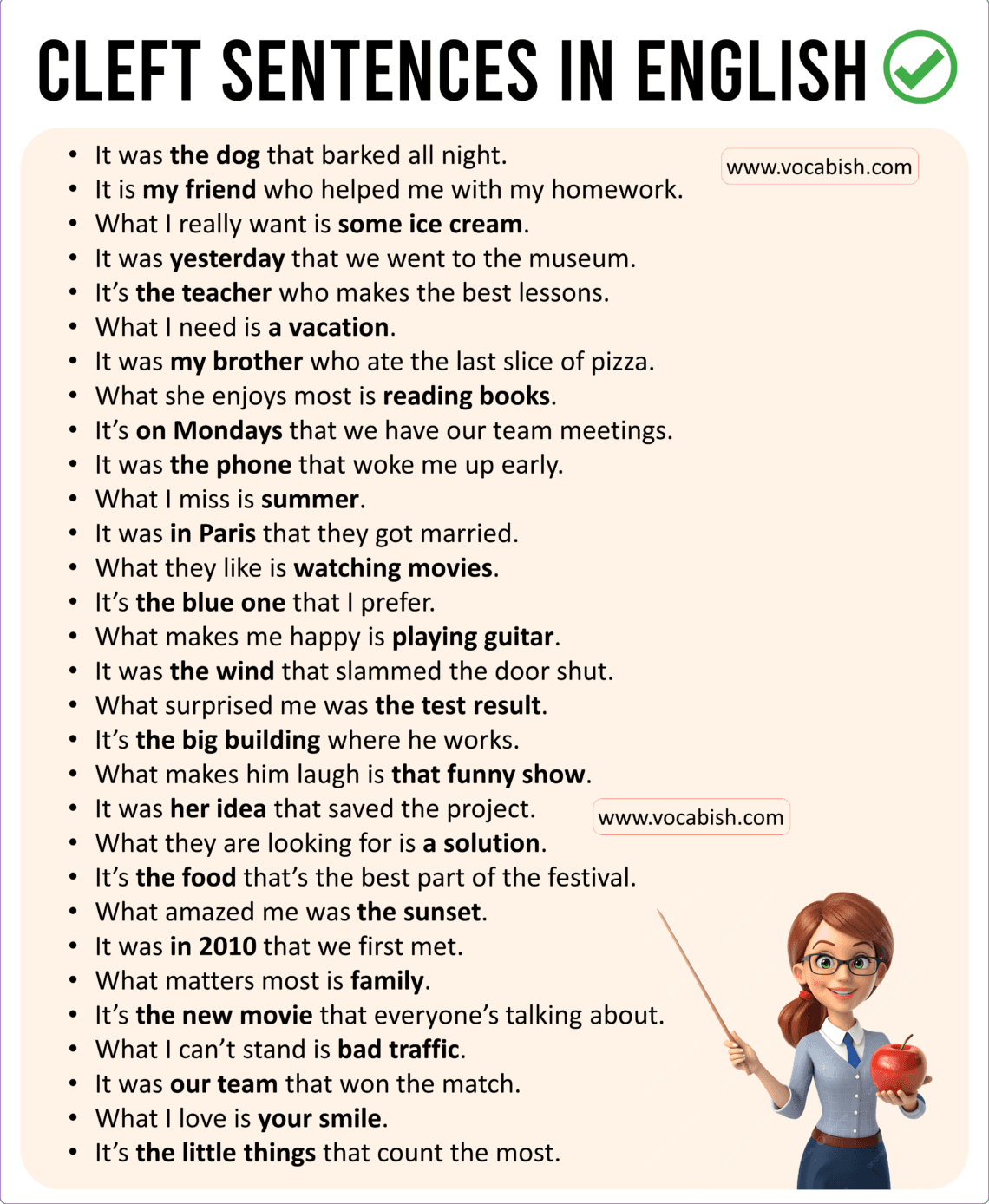 Cleft Sentences in English with Examples and Rules | Vocabish