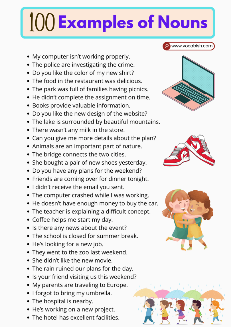 100 Example Sentences of Nouns | Vocabish
