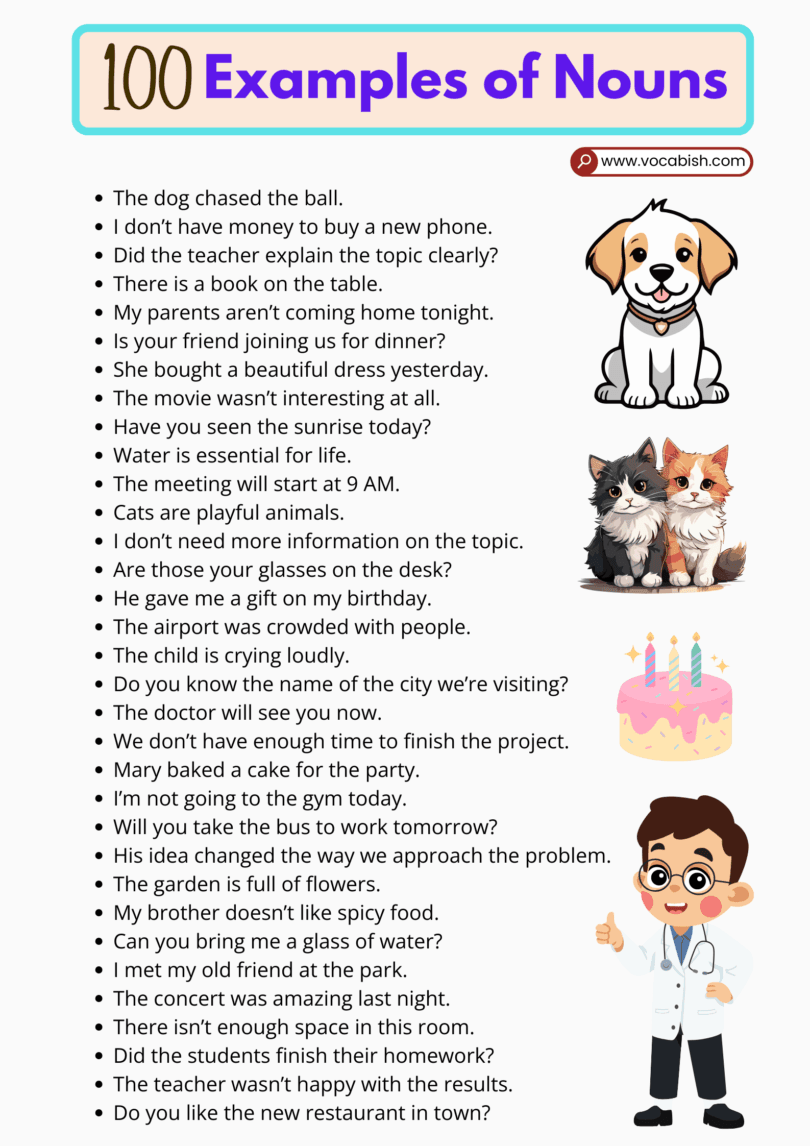 100 Examples of Nouns in Sentences with Pictures | Vocabish