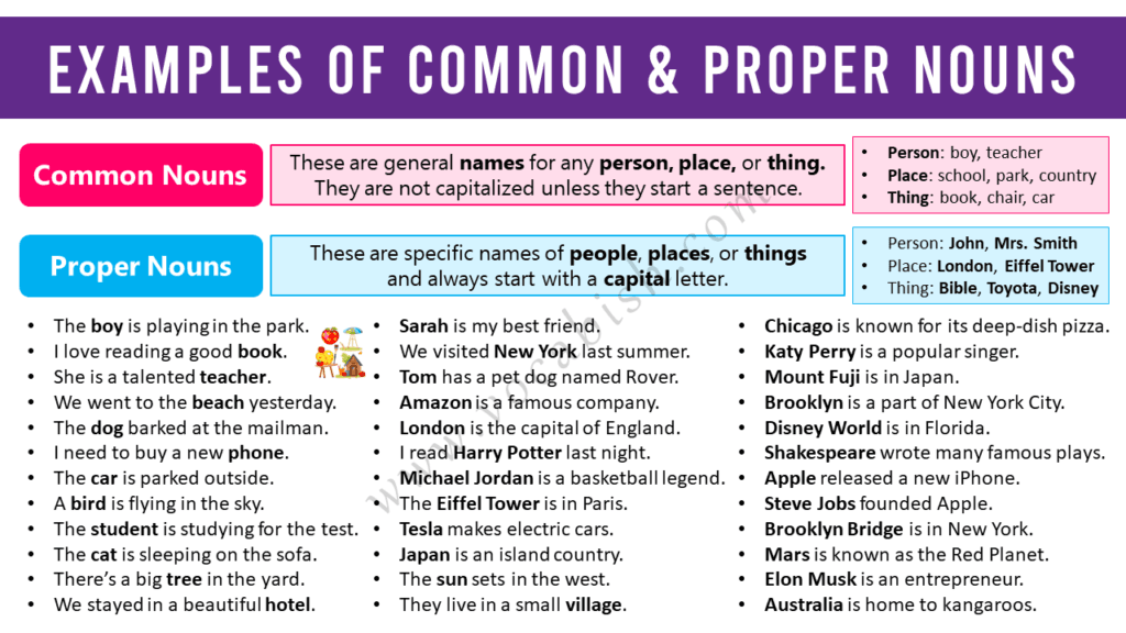 Example Sentences of Common and Proper Nouns | Vocabish