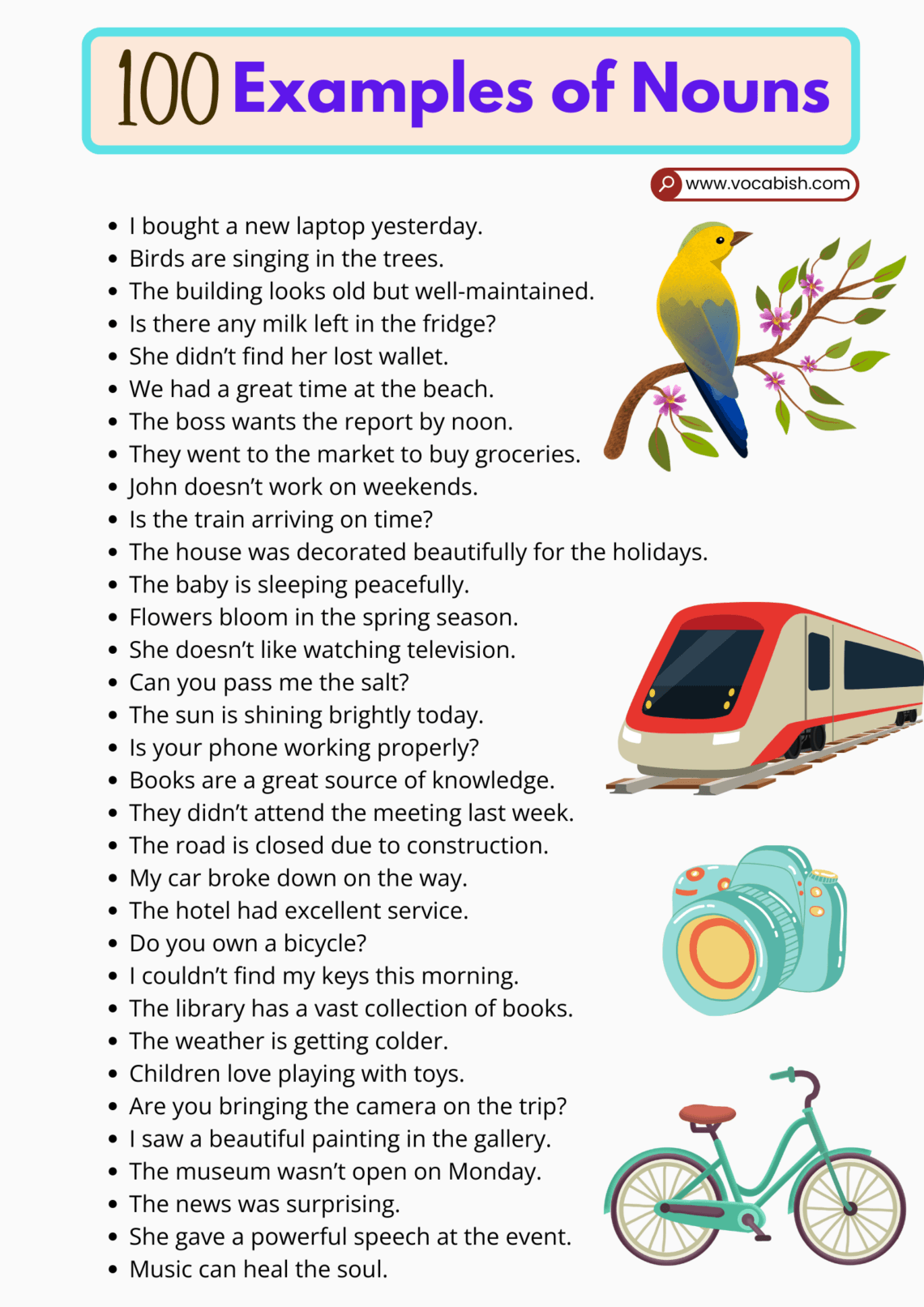 100 Example Sentences of Nouns | Vocabish