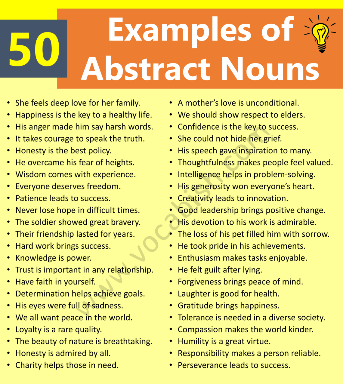 50 Example Sentences of Abstract Nouns in English | Vocabish