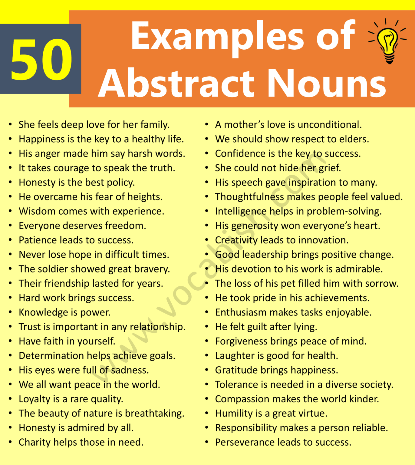 50 Example Sentences of Abstract Nouns in English | Vocabish