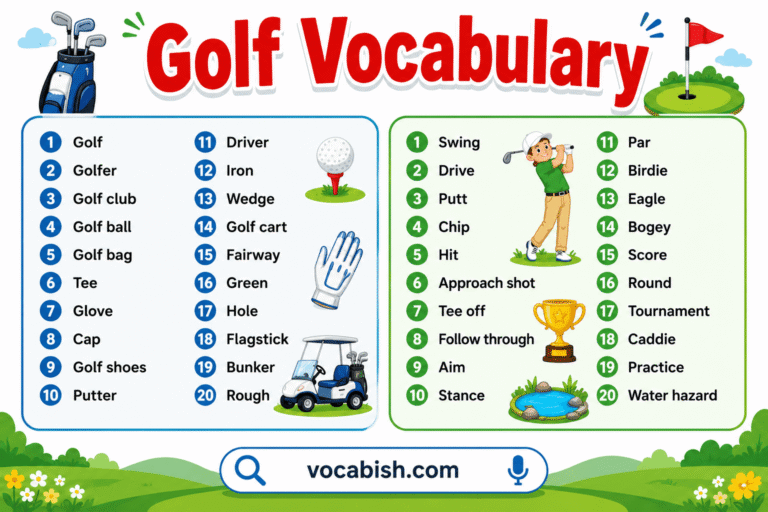 Golf Vocabulary Words in English with Meanings and Examples | Vocabish