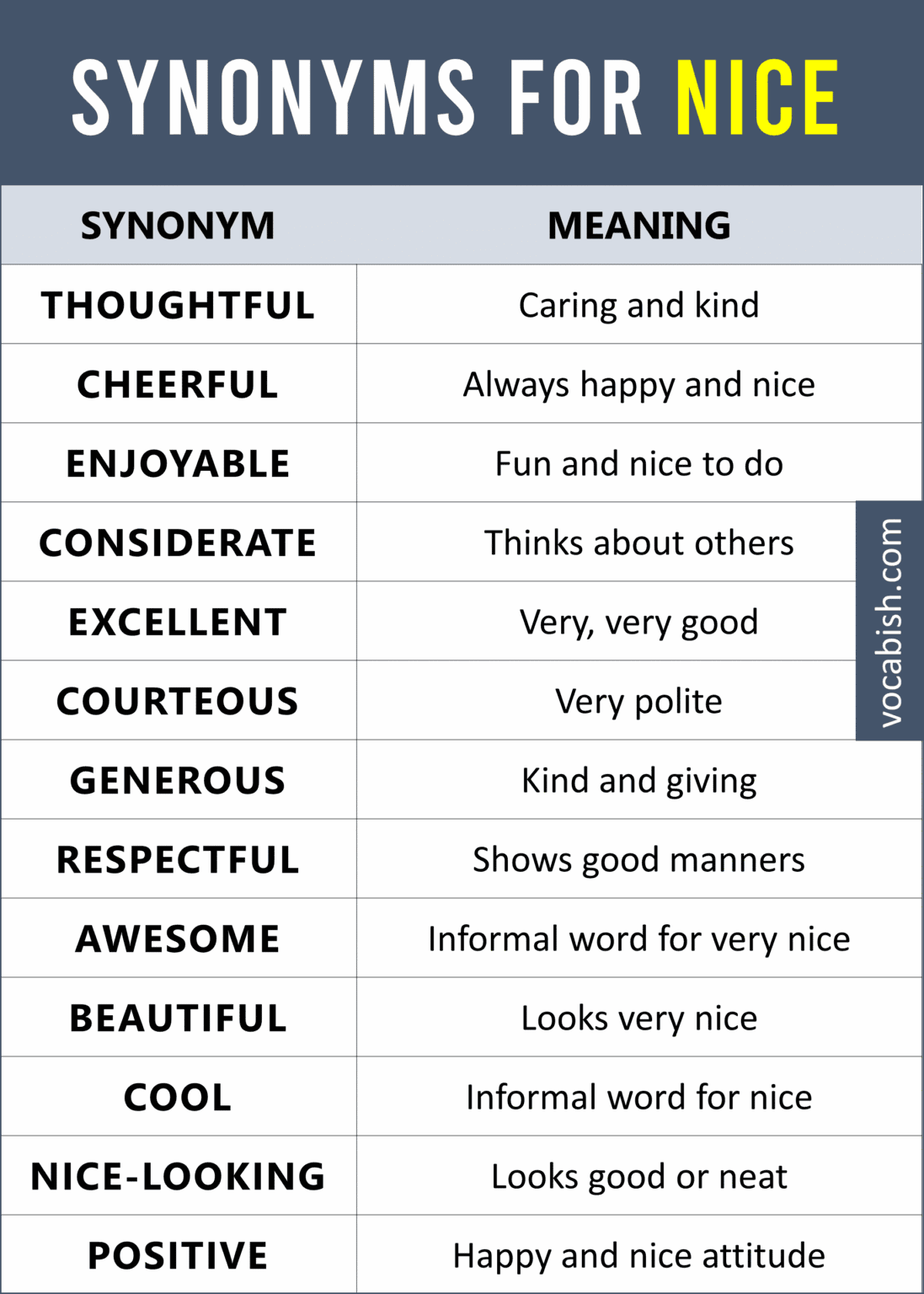 30 Easy Synonyms for Nice for Beginners in English | Vocabish