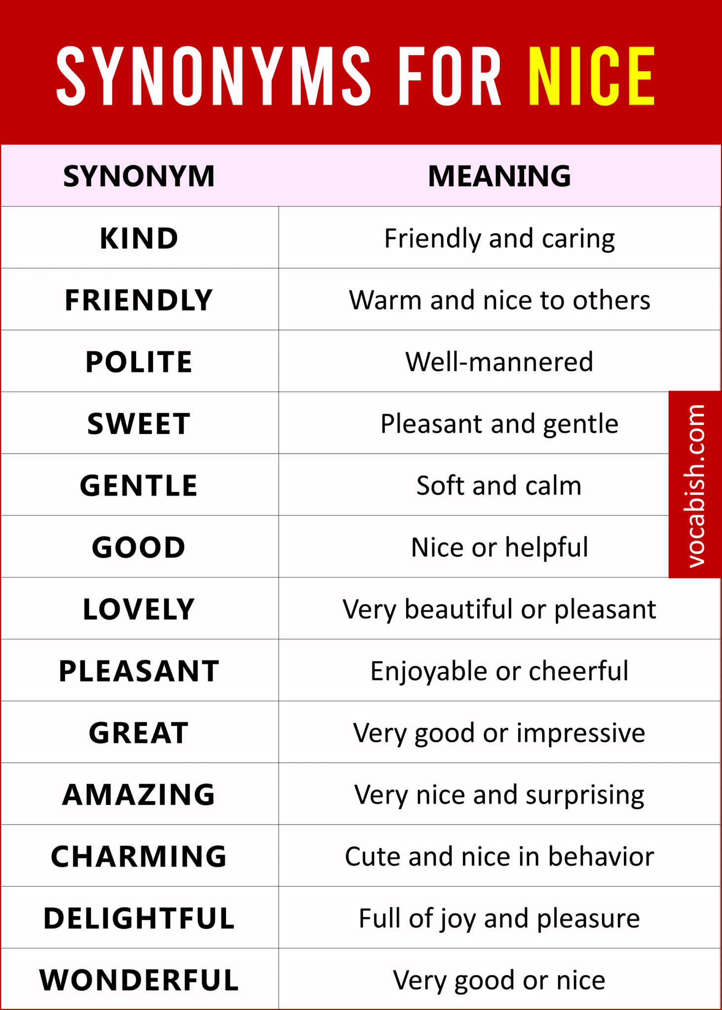 30 Easy Synonyms for Nice for Beginners in English | Vocabish