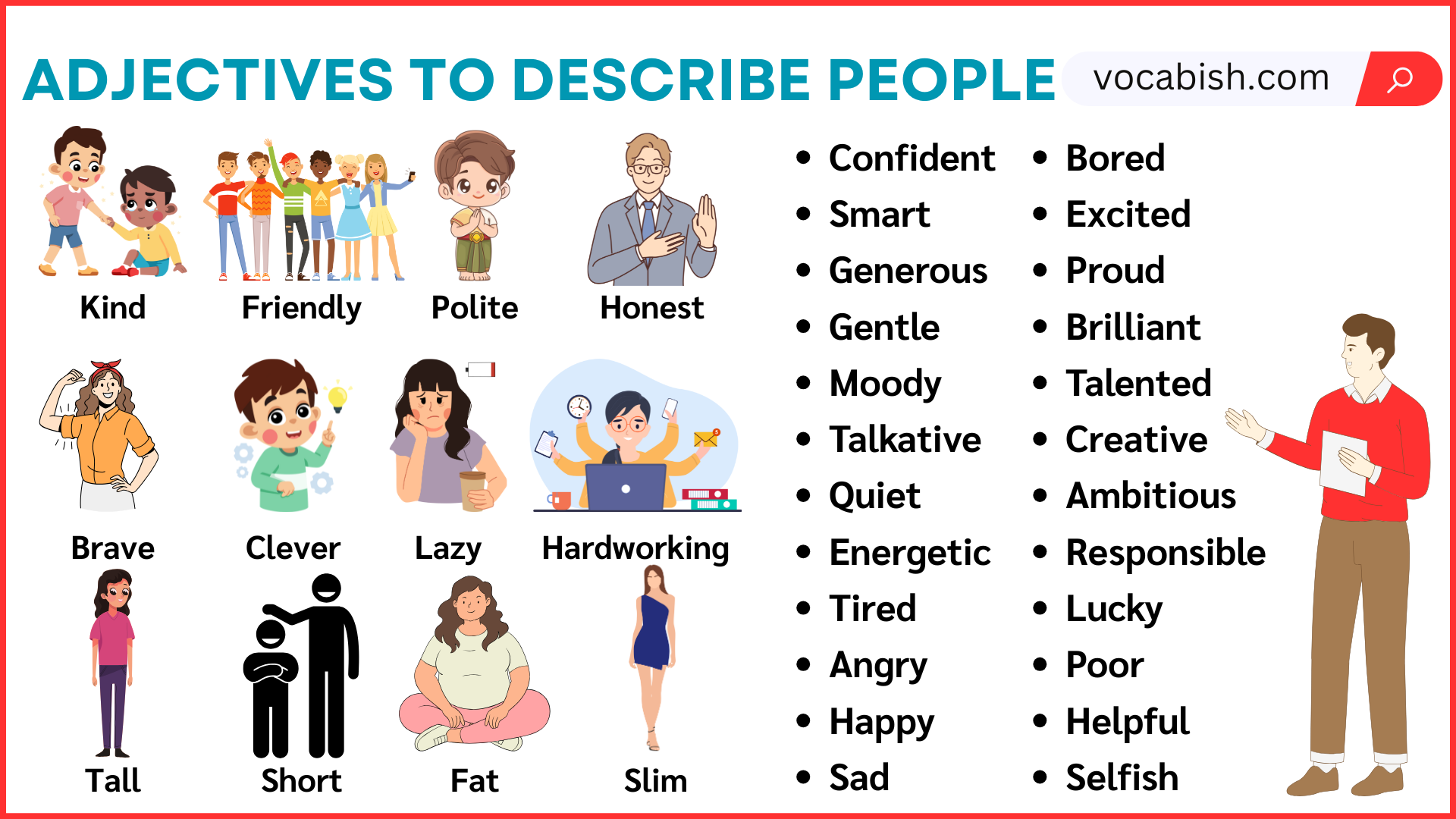 50 Basic Adjectives to Describe People in English | Vocabish