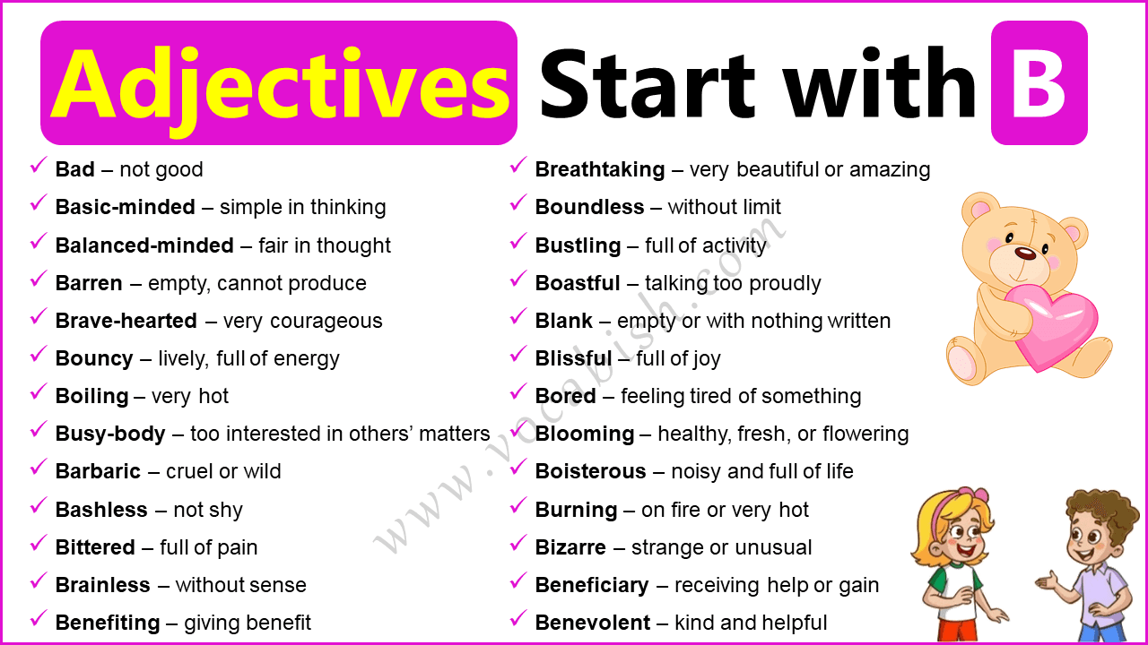 List of 100 Adjectives that Start with B | Vocabish