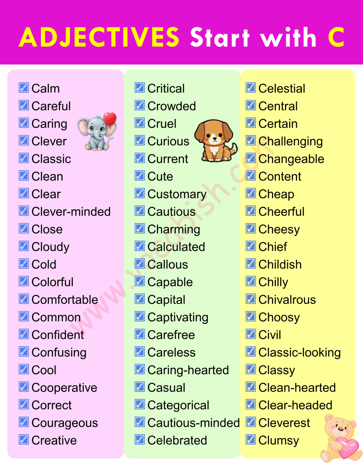 250+ Adjectives that Start with C with Meanings in English | Vocabish