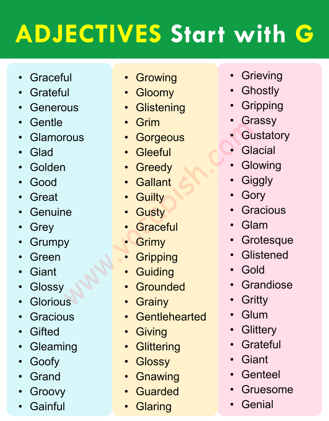 Adjectives that start with G in English with Meanings | Vocabish