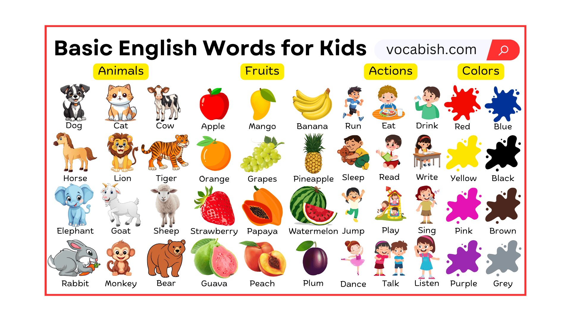 Basic English Vocabulary Words for Kids with Pictures | Vocabish