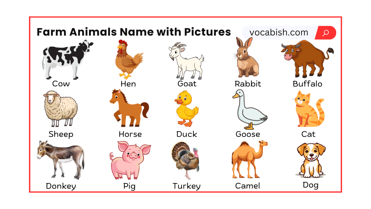Farm Animals Name in English with Pictures | Vocabish
