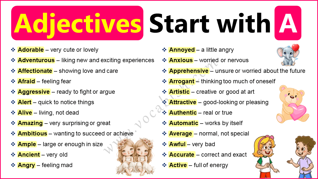 Complete List of Adjectives that Start with A | Vocabish