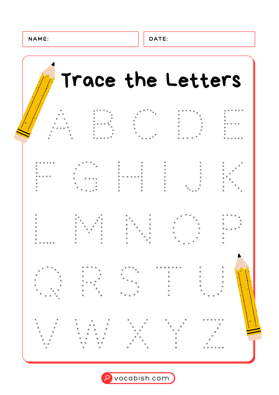 Alphabet Tracing Worksheets with Free PDF | Vocabish