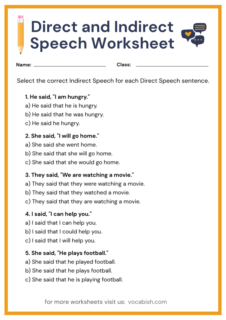 Direct and Indirect Speech Worksheet with Free PDF | Vocabish