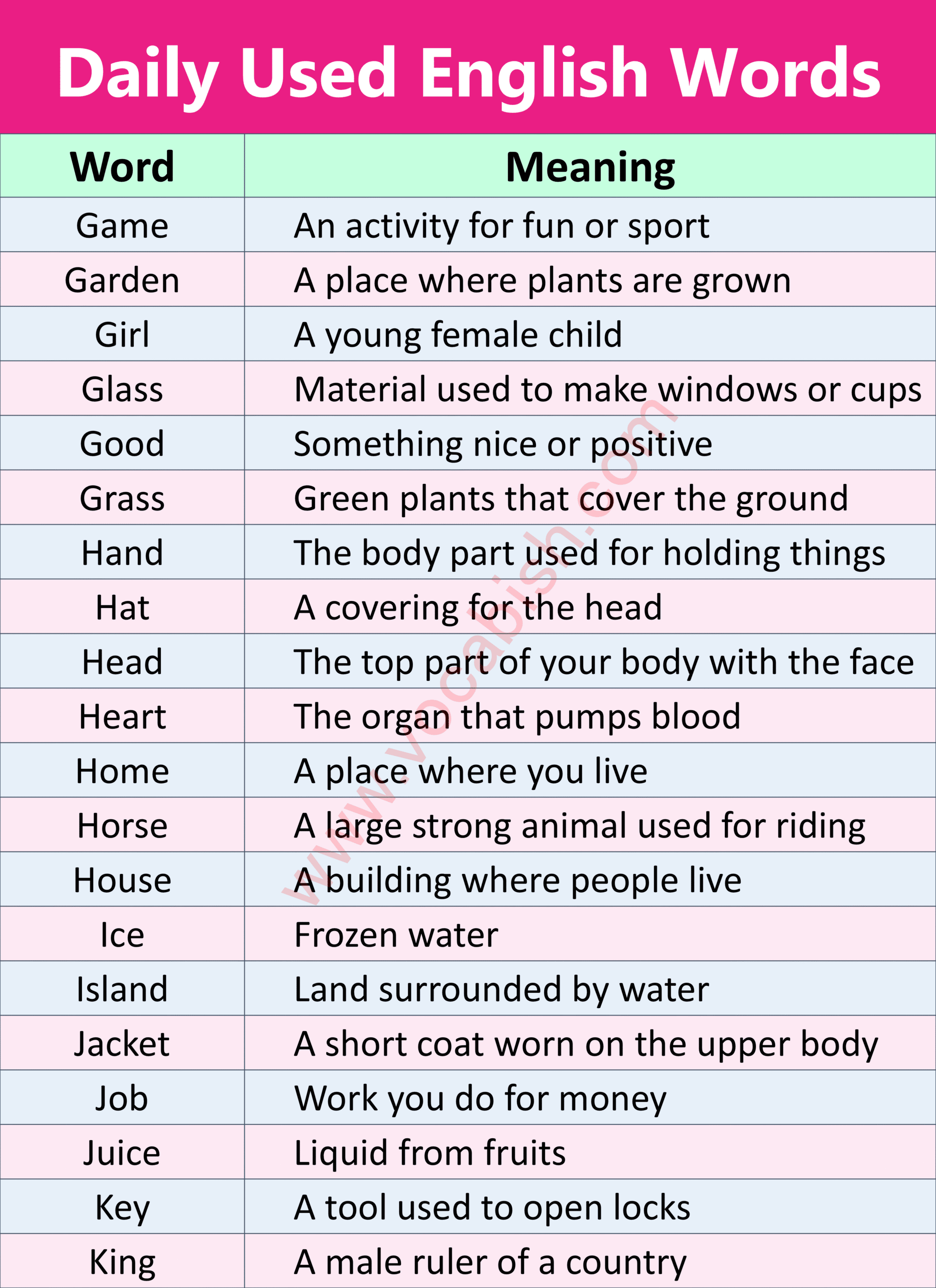 150+ Basic English Words Meanings for Beginners | Vocabish