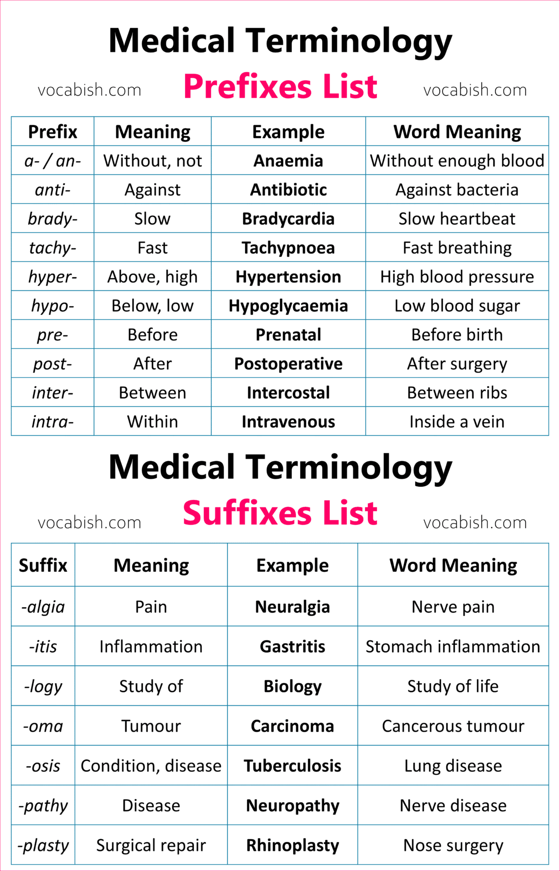 Medical Terminology Prefixes and Suffixes | Vocabish