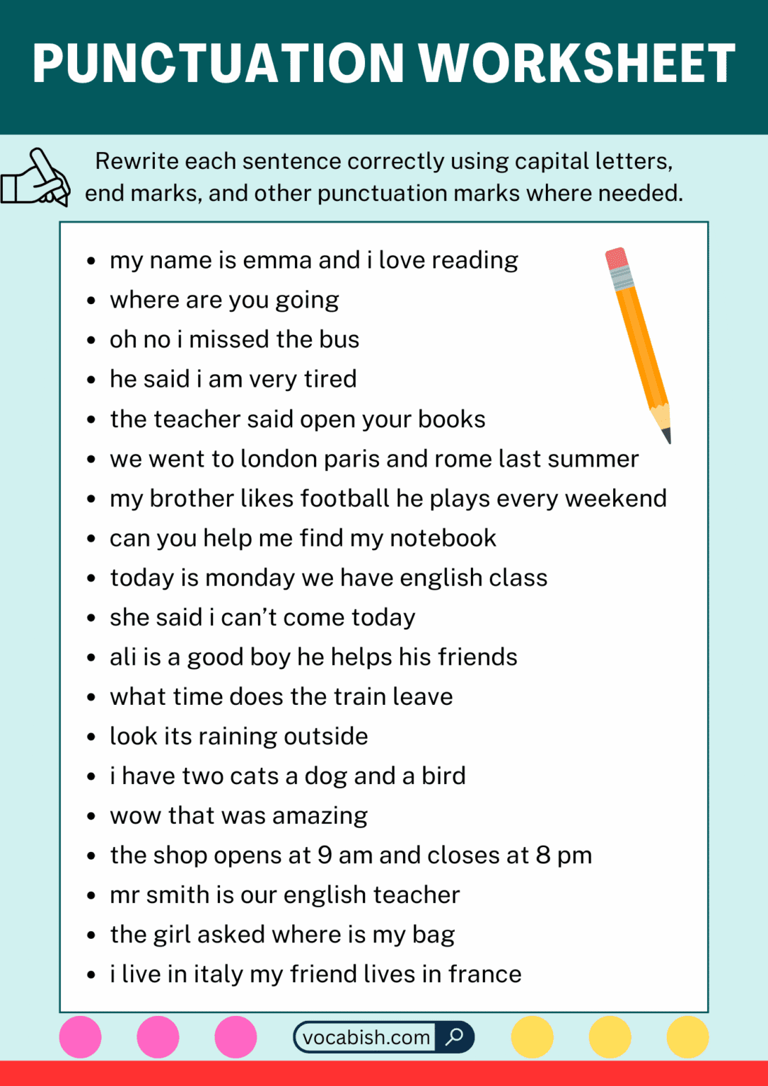 Punctuation Marks Worksheet | Punctuation Worksheets with PDF | Vocabish