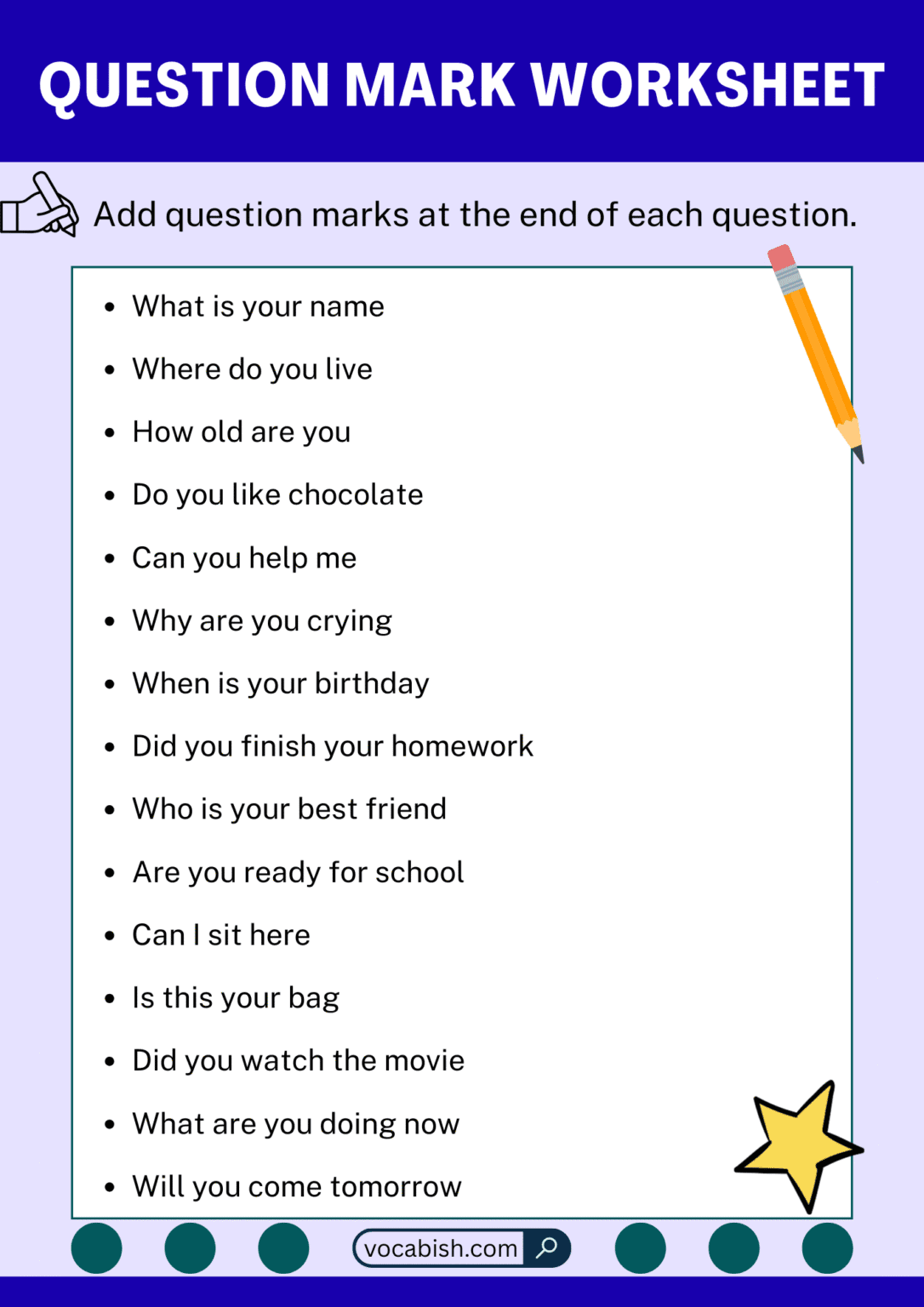 Punctuation Marks Worksheet | Punctuation Worksheets with PDF | Vocabish