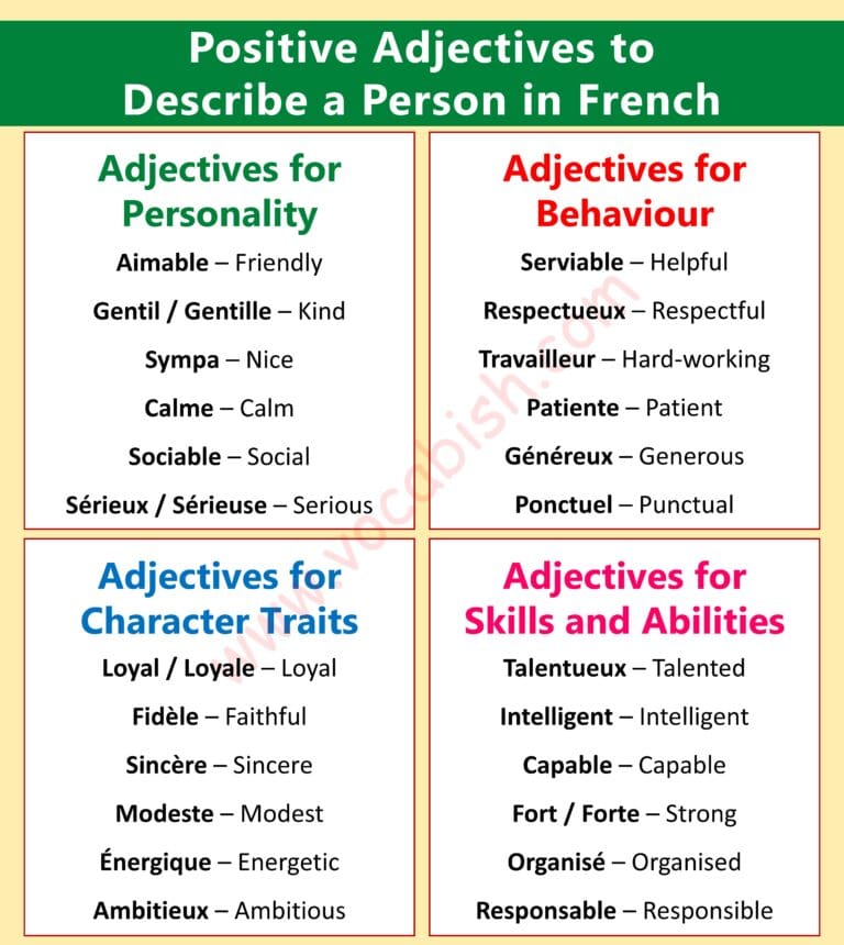 Positive Adjectives to Describe a Person in French with English | Vocabish