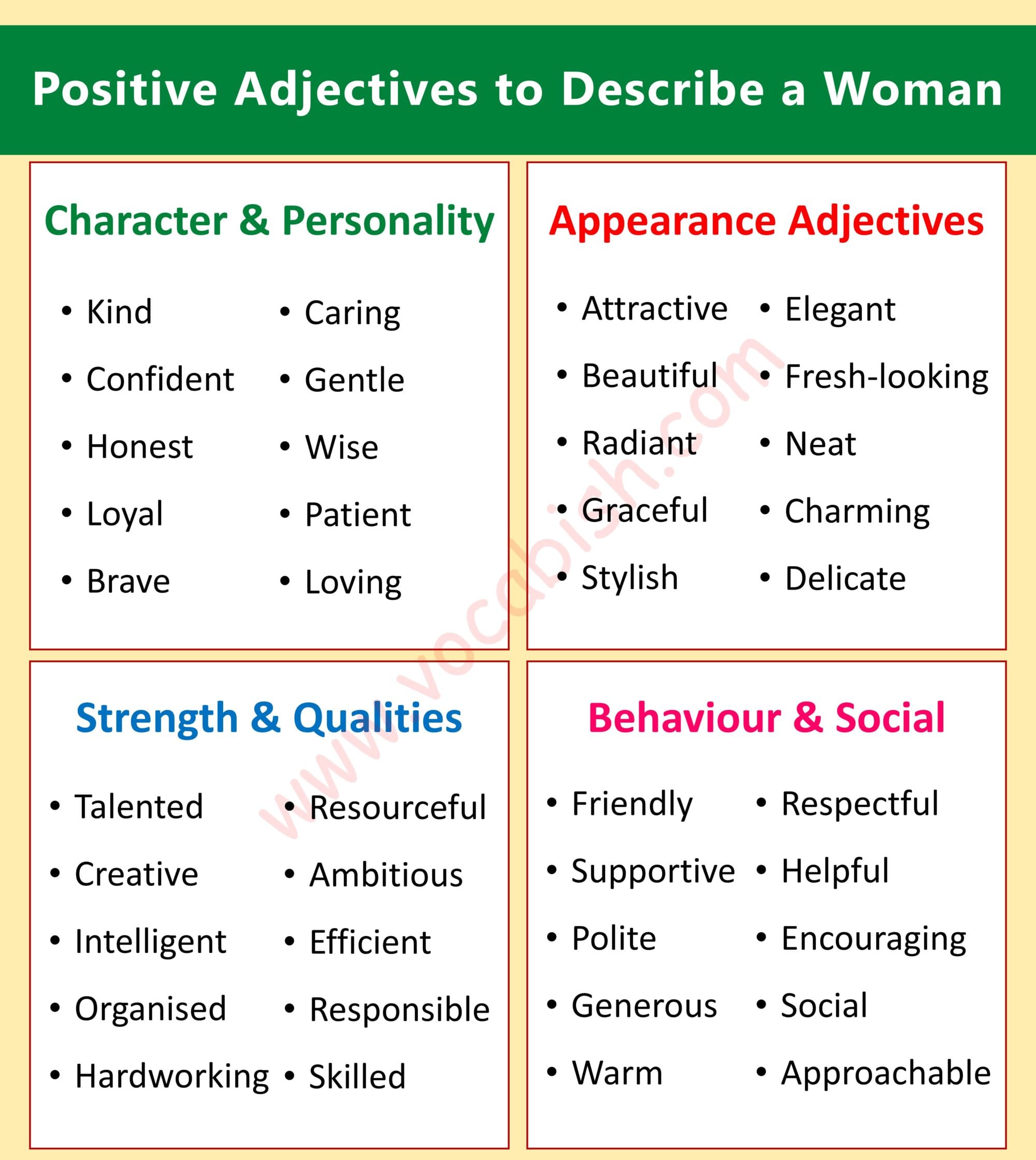 Positive Adjectives to Describe a Woman in English | Vocabish