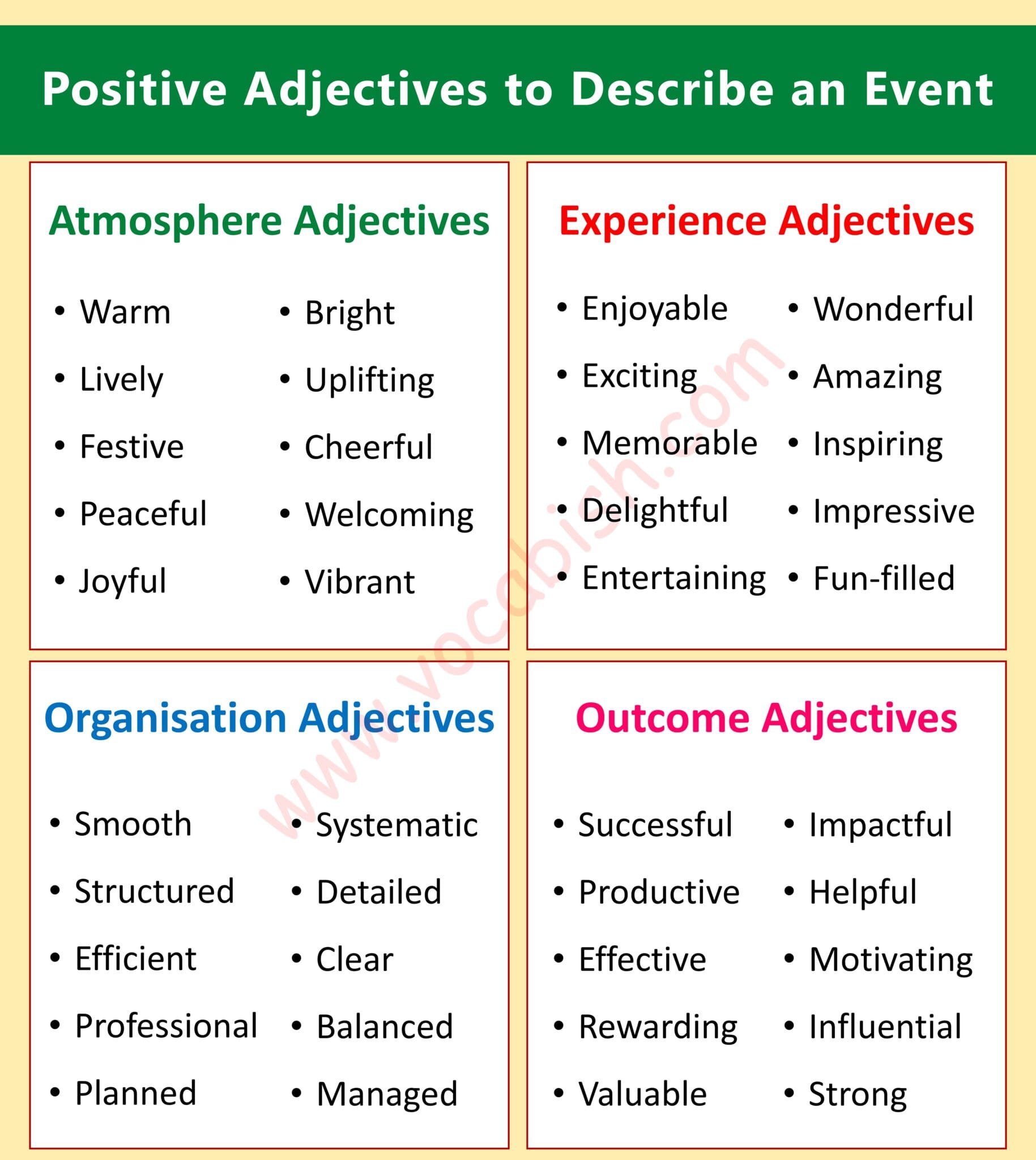 100+ Positive Adjectives to Describe an Event in English | Vocabish