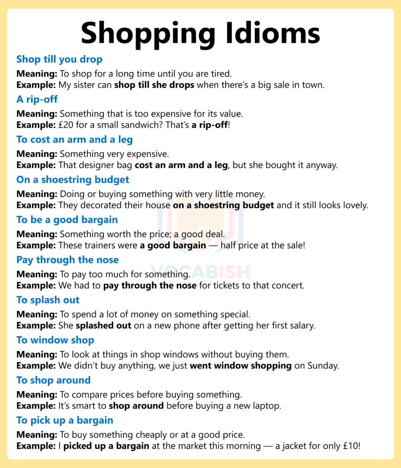 Useful English Phrases for Shopping and Bargaining | Vocabish