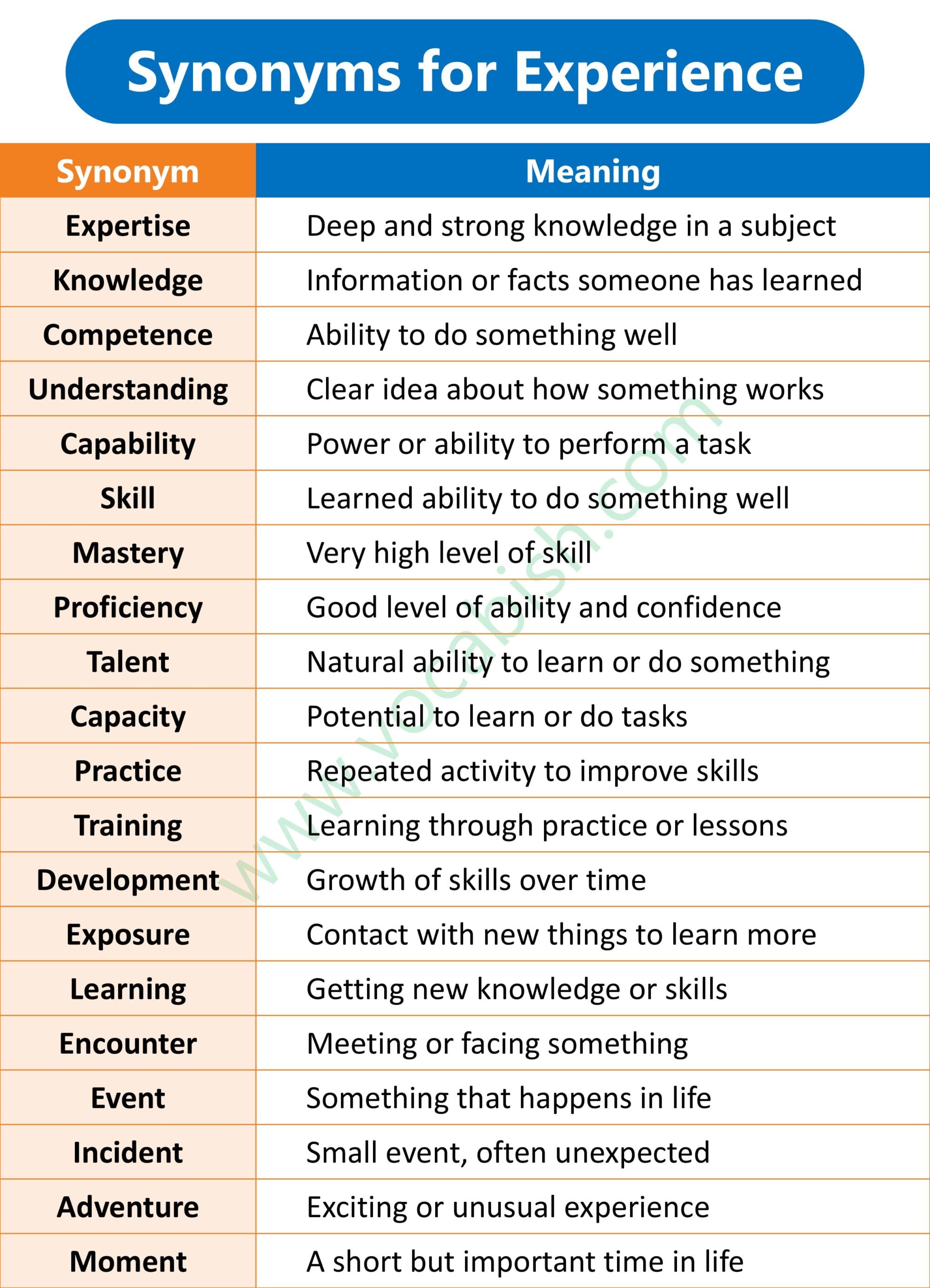 Synonyms for Experience with Meanings in English | Vocabish
