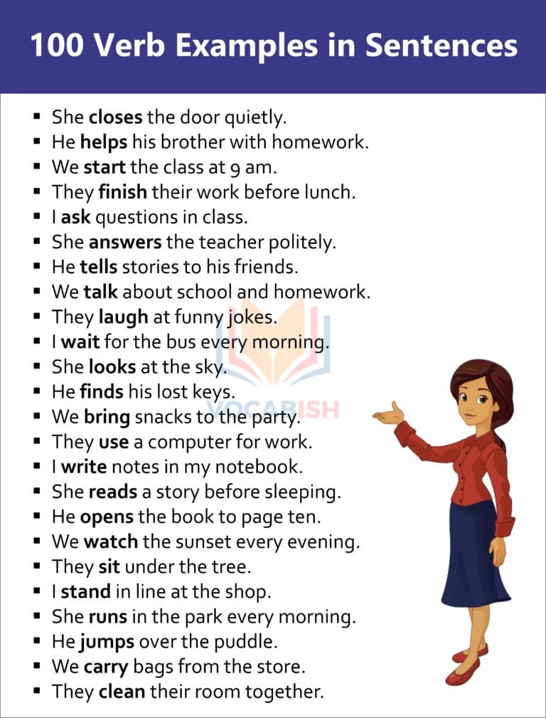 100 Verb Examples in Sentences | Verb Examples | Vocabish