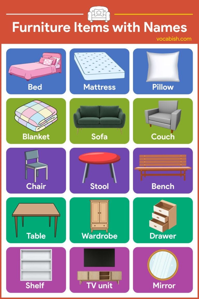 A to Z List of Furniture Items with Names and Pictures | Vocabish