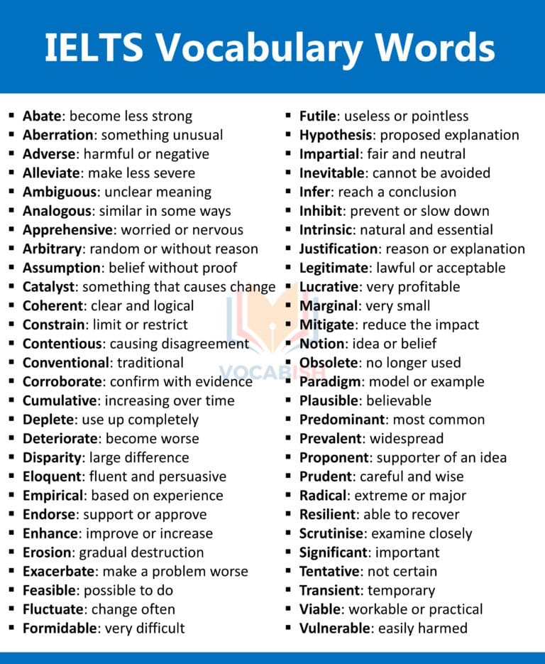 500+ IELTS Vocabulary Words with Meanings and PDF | Vocabish