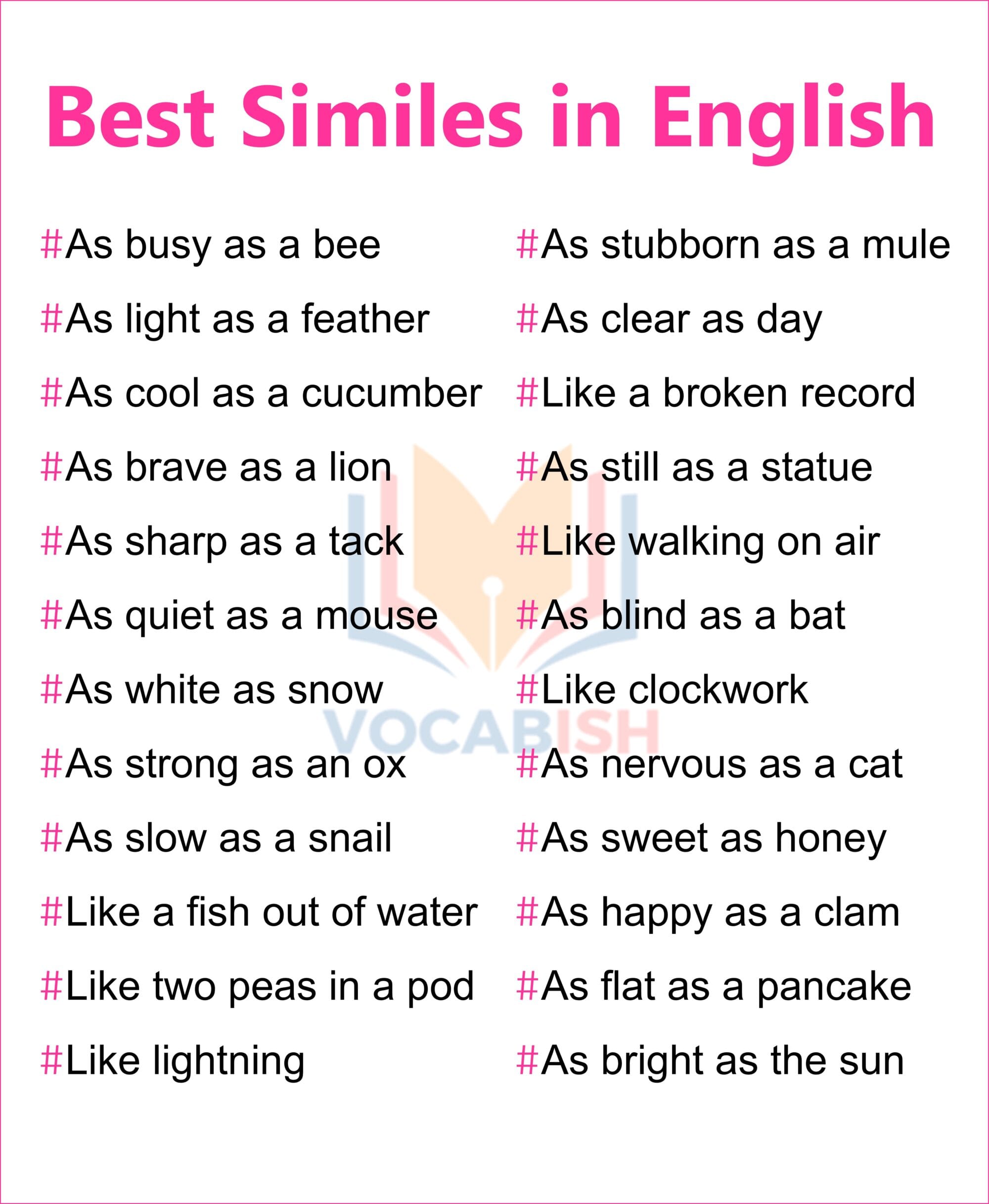List of Similes in English with Examples in Sentences | Vocabish