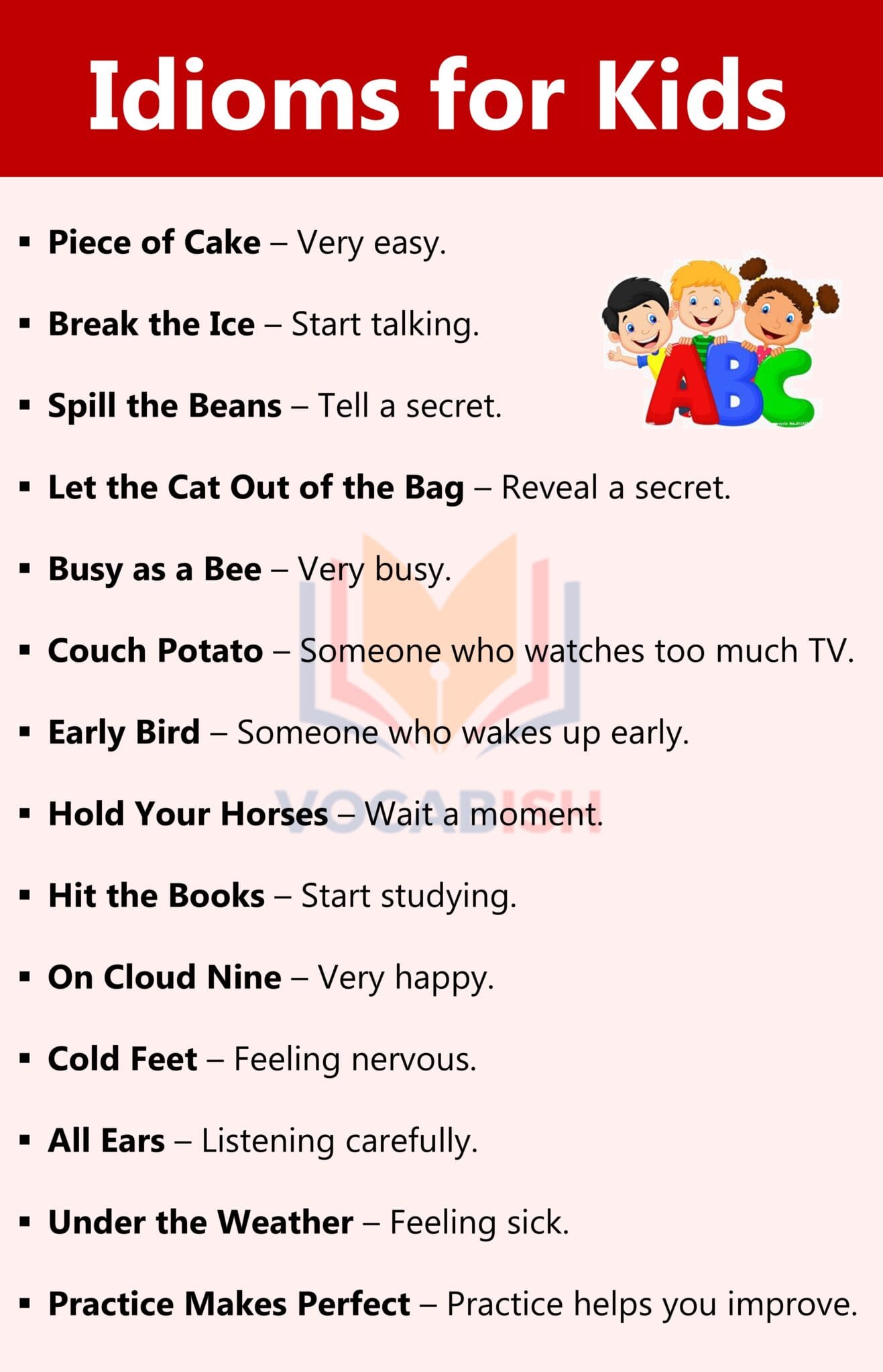 Idioms for Kids: Definition and Examples with Meanings | Vocabish
