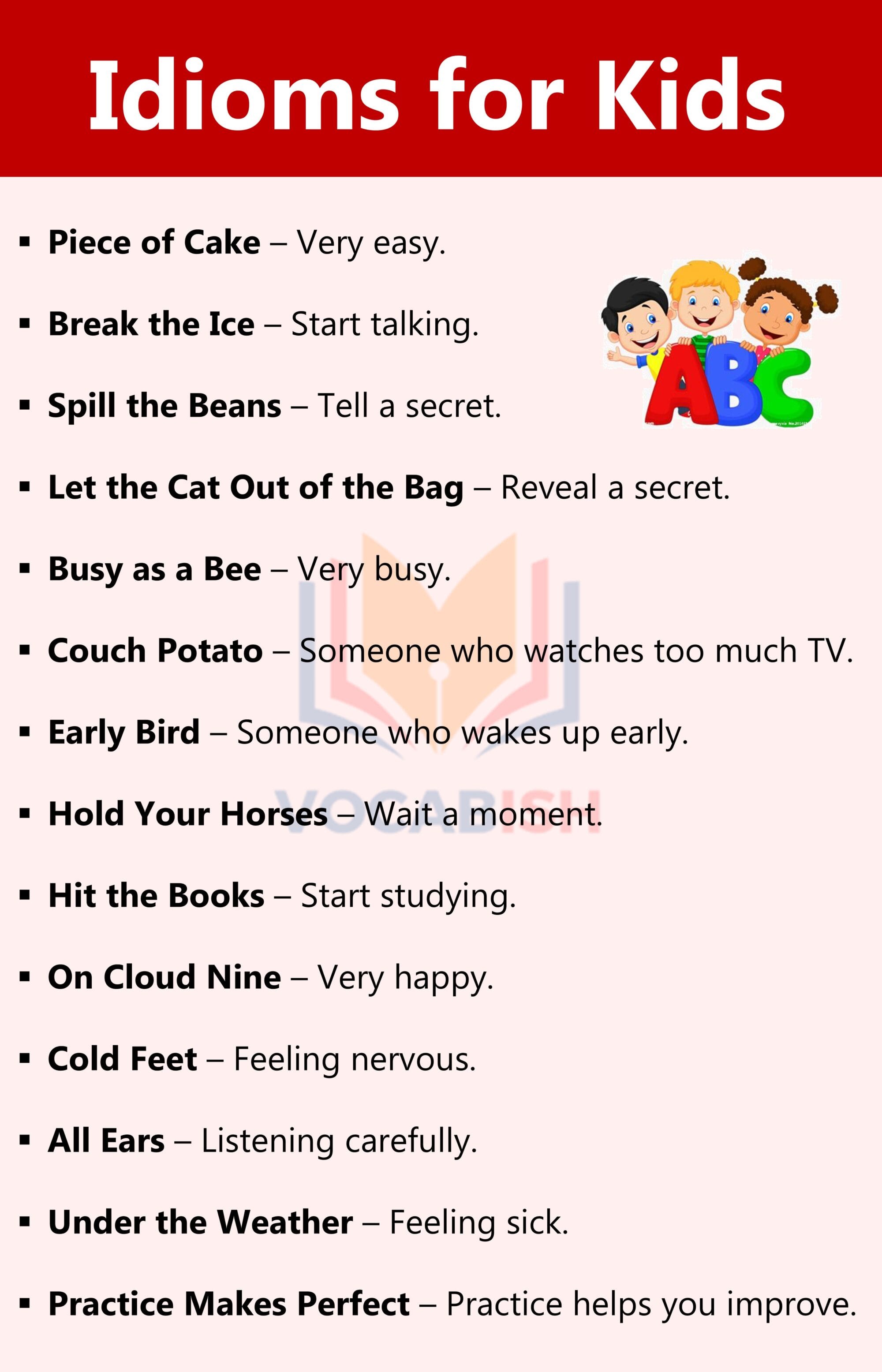 Idioms for Kids: Definition and Examples with Meanings | Vocabish