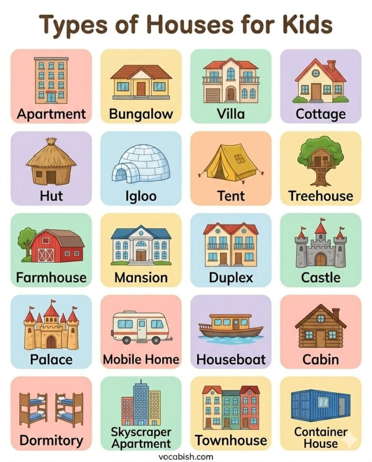 Types of Houses for Kids – Learn 20 Easy Home Names | Vocabish