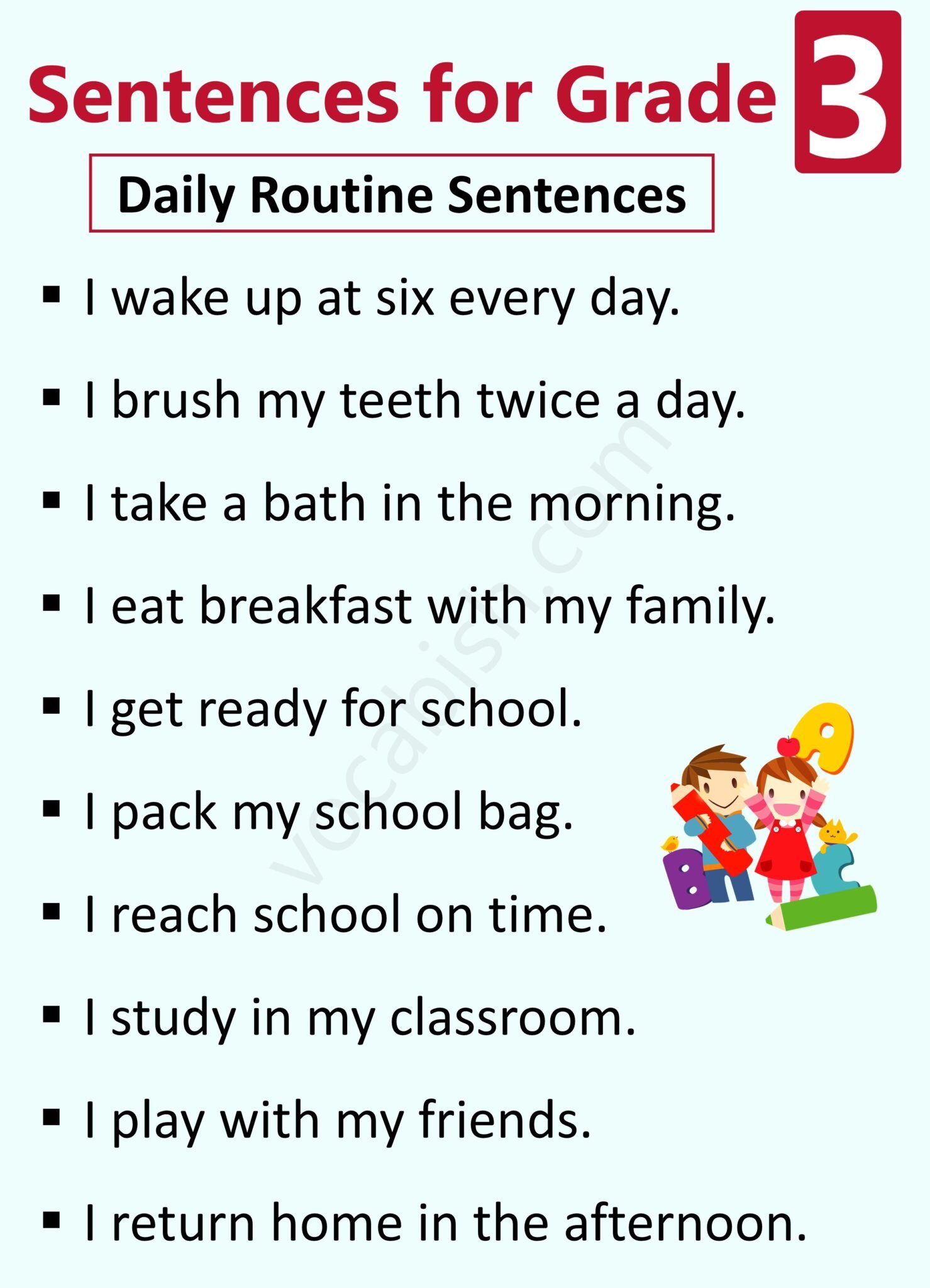 150+ Simple Sentences for Grade 3 to Read and Write with PDF | Vocabish