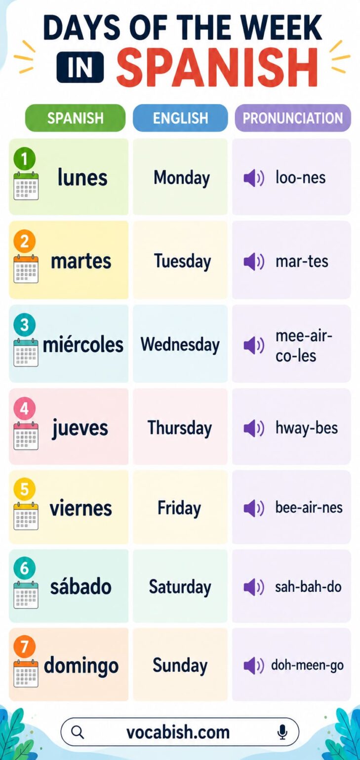 The 7 Days of The Week in Spanish: Meanings and Pronunciation | Vocabish