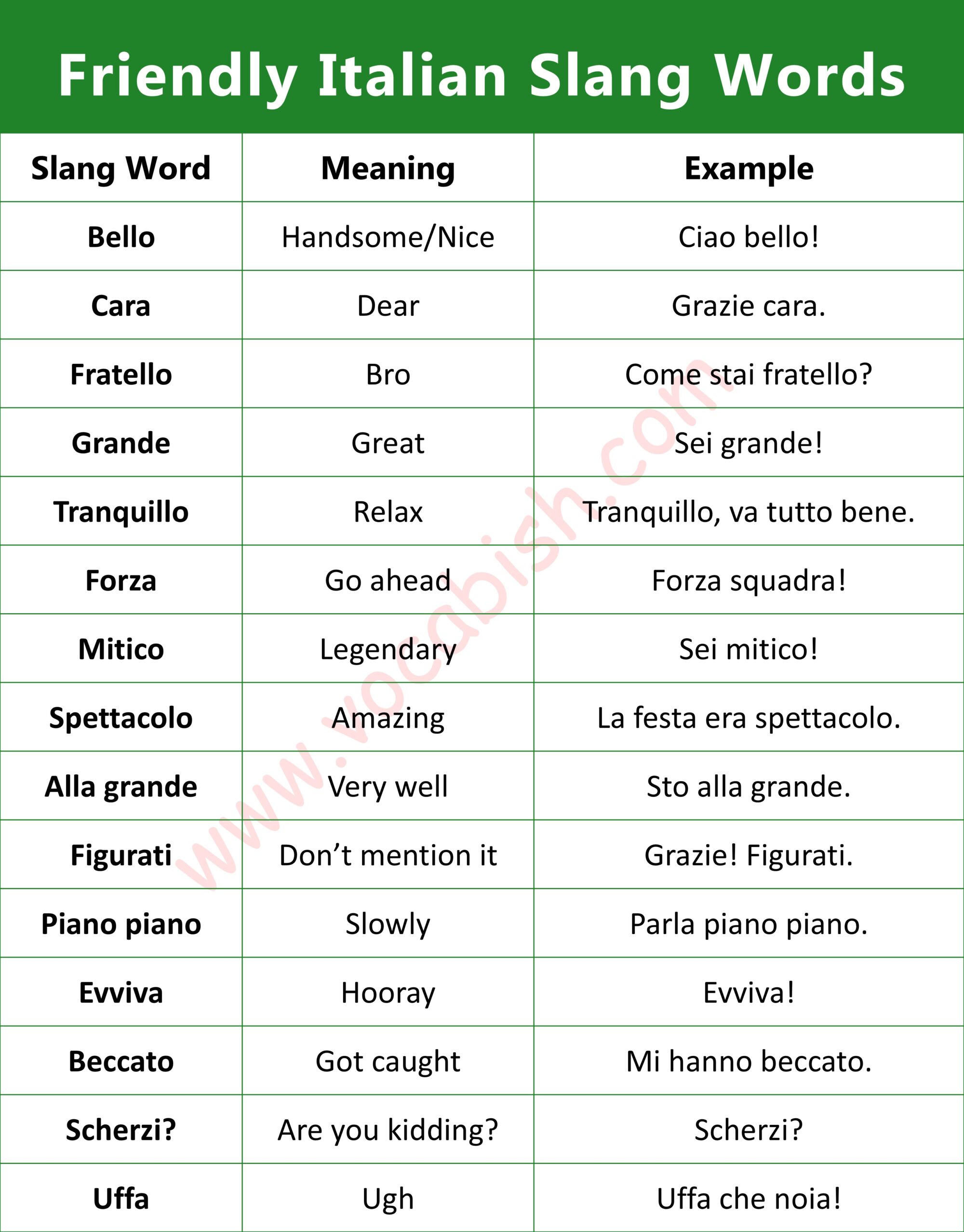 100+ Italian Slang Words with Meanings and Examples | Vocabish