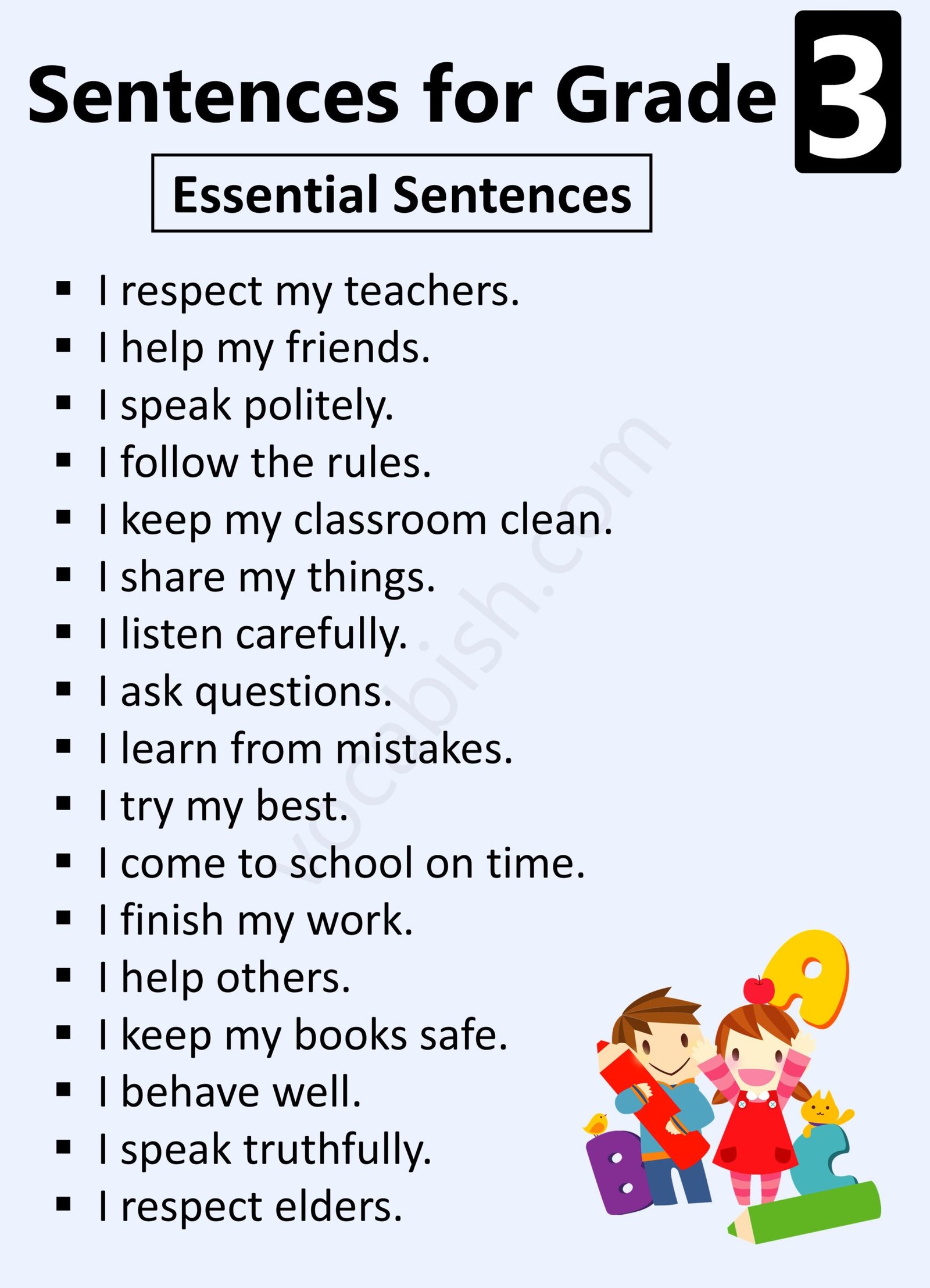 150+ Simple Sentences for Grade 3 to Read and Write with PDF | Vocabish
