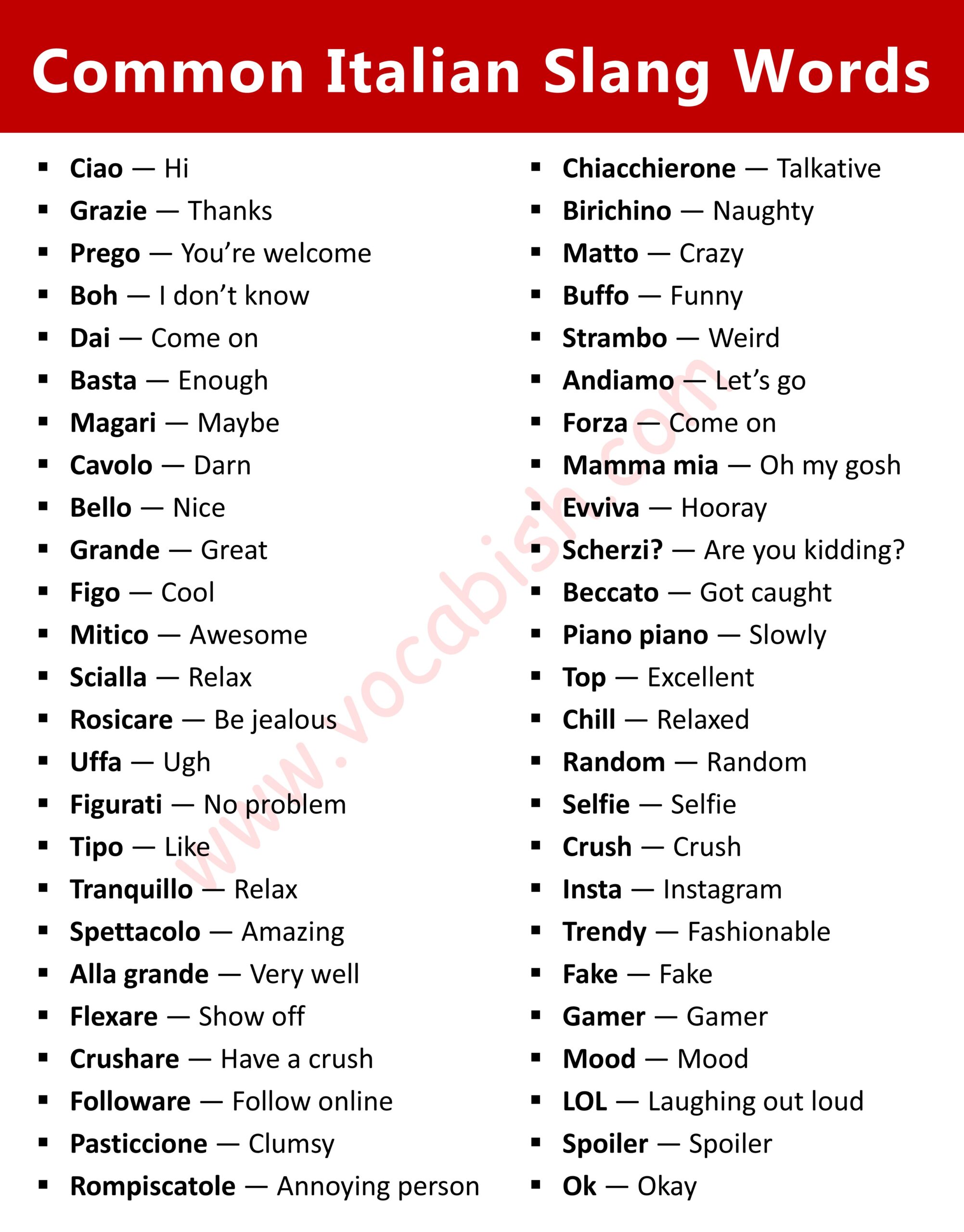 100+ Italian Slang Words with Meanings and Examples | Vocabish
