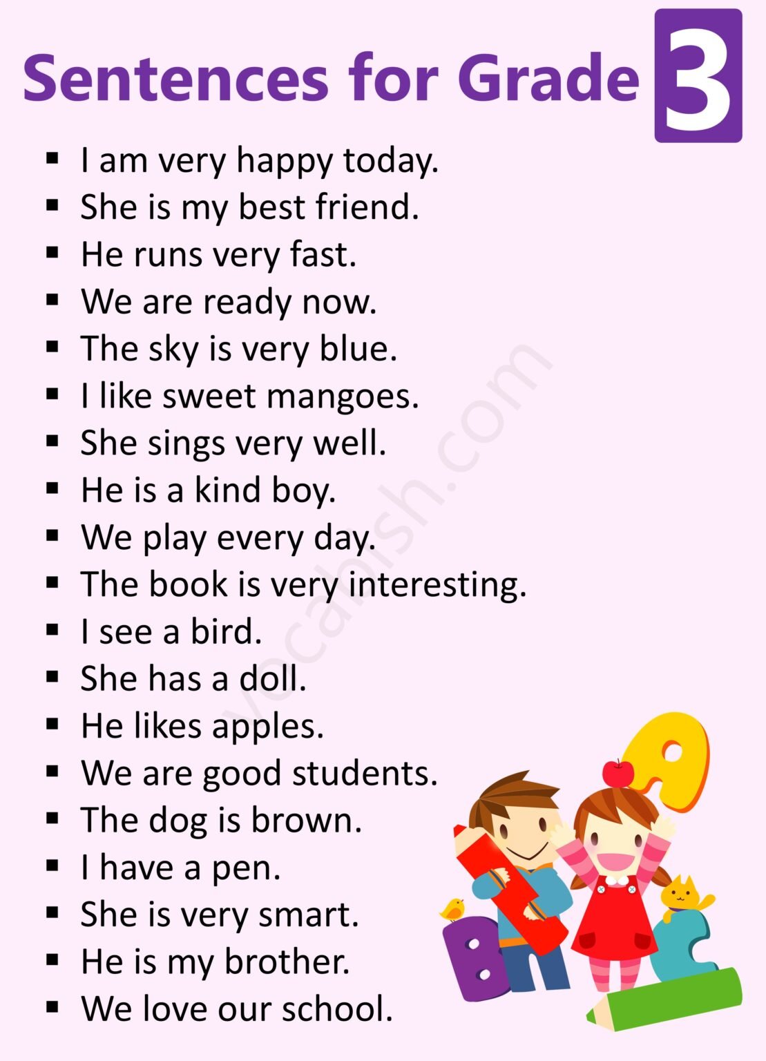 150+ Simple Sentences for Grade 3 to Read and Write with PDF | Vocabish
