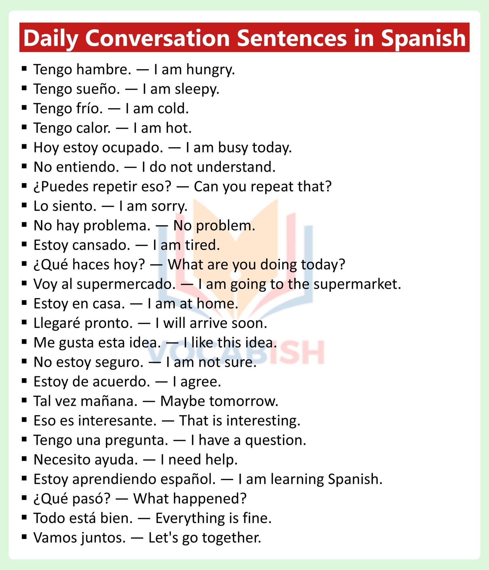 100+ Basic Sentences in Spanish with Translations and PDF | Vocabish